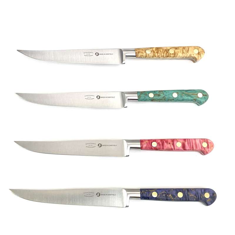 4 Piece Steak Knife Set Coloured Curly Birch - Samuel Staniforth Ltd