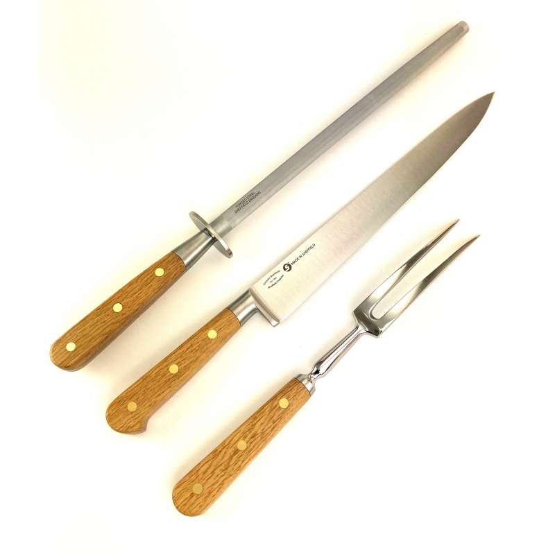 3 Piece Carving Set with Oak Handles - Samuel Staniforth Ltd